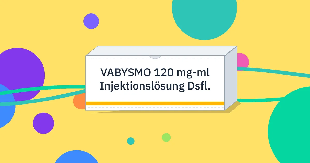 Symbolbild: Packung mit der Aufschrift VABYSMO 120 mg-ml Injektionslösung Dsfl. (PZN 19535904) – Verfügbarkeit und Bezug in Apotheken in Frankfurt am Main