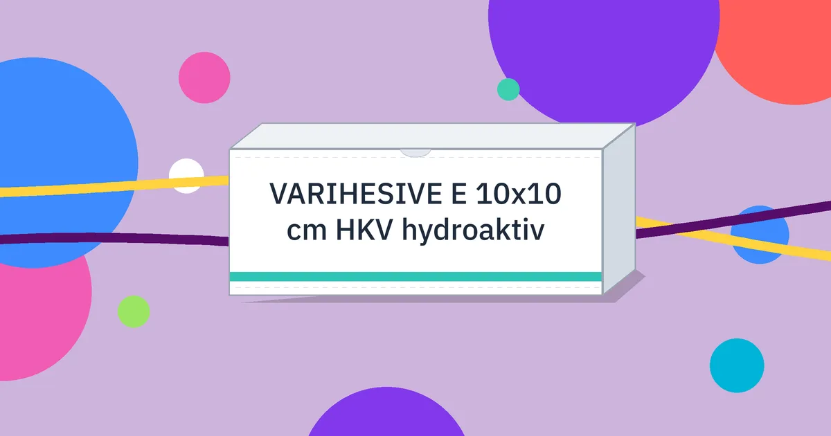 Symbolbild: Packung mit der Aufschrift VARIHESIVE E 10x10 cm HKV hydroaktiv (PZN 07522813) – Verfügbarkeit und Bezug in Apotheken in Frankfurt am Main