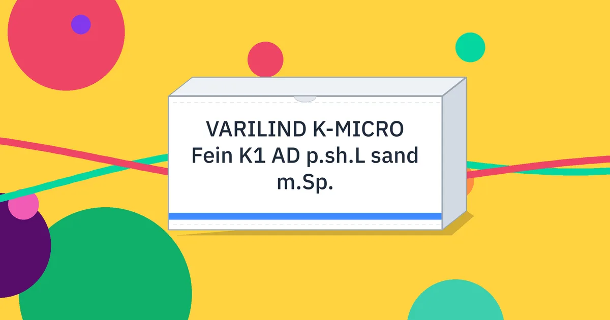 Symbolbild: Packung mit der Aufschrift VARILIND K-MICRO Fein K1 AD p.sh.L sand m.Sp. (PZN 20618920) – Verfügbarkeit und Bezug in Apotheken in Frankfurt am Main