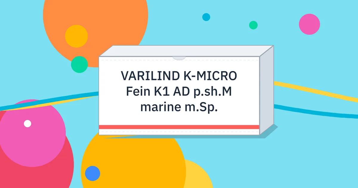 Symbolbild: Packung mit der Aufschrift VARILIND K-MICRO Fein K1 AD p.sh.M marine m.Sp. (PZN 20557443) – Verfügbarkeit und Bezug in Apotheken in Frankfurt am Main