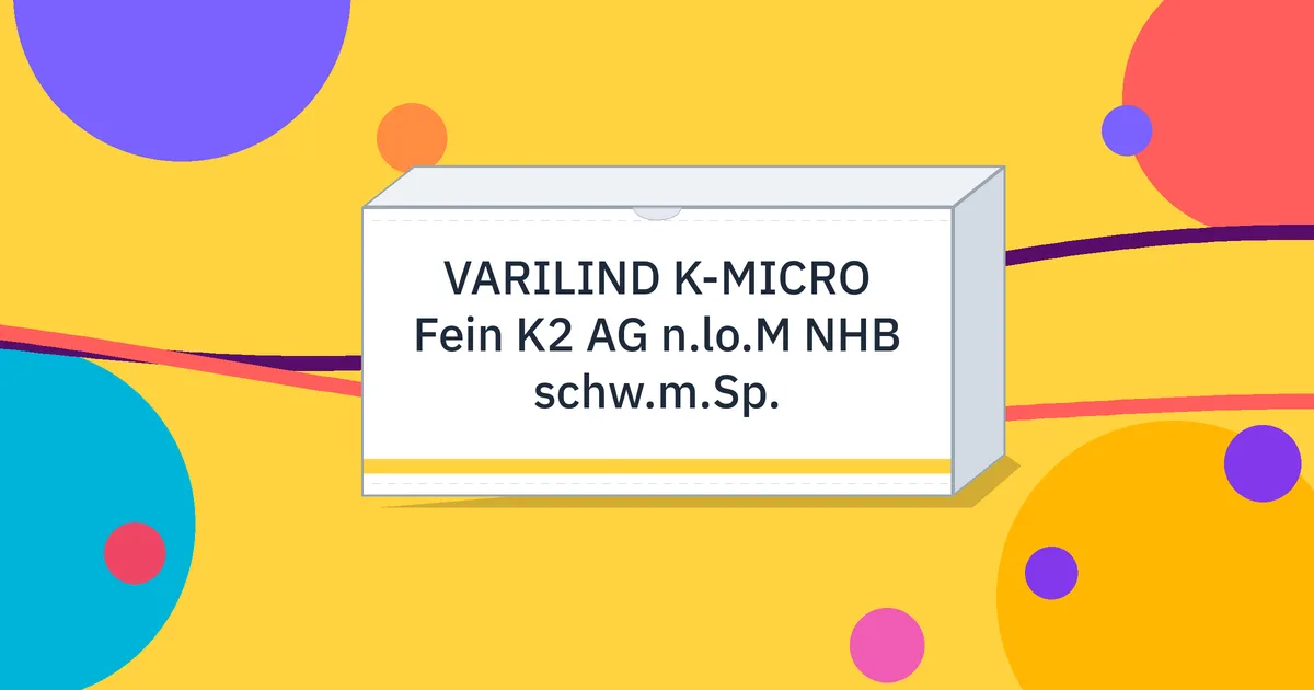 Symbolbild: Packung mit der Aufschrift VARILIND K-MICRO Fein K2 AG n.lo.M NHB schw.m.Sp. (PZN 20556544) – Verfügbarkeit und Bezug in Apotheken in Frankfurt am Main