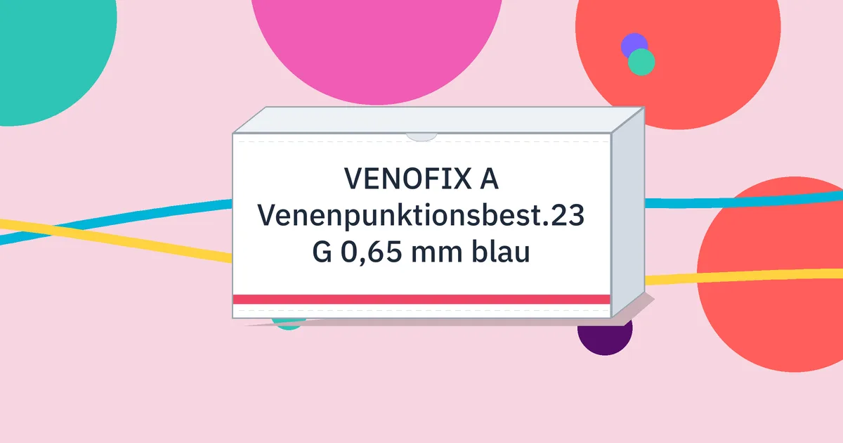 Symbolbild: Packung mit der Aufschrift VENOFIX A Venenpunktionsbest.23 G 0,65 mm blau (PZN 08482205) – Verfügbarkeit und Bezug in Apotheken in Frankfurt am Main