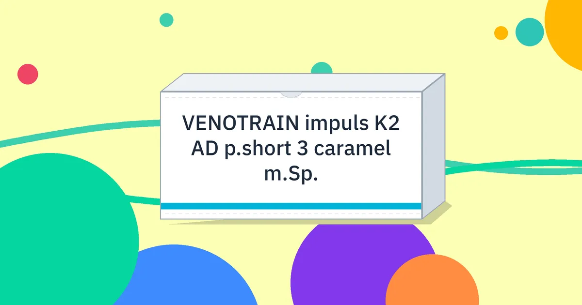Symbolbild: Packung mit der Aufschrift VENOTRAIN impuls K2 AD p.short 3 caramel m.Sp. (PZN 00612358) – Verfügbarkeit und Bezug in Apotheken in Frankfurt am Main