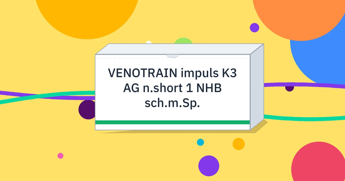 Symbolbild: Packung mit der Aufschrift VENOTRAIN impuls K3 AG n.short 1 NHB sch.m.Sp. (PZN 00521845) – Verfügbarkeit und Bezug in Apotheken in Frankfurt am Main