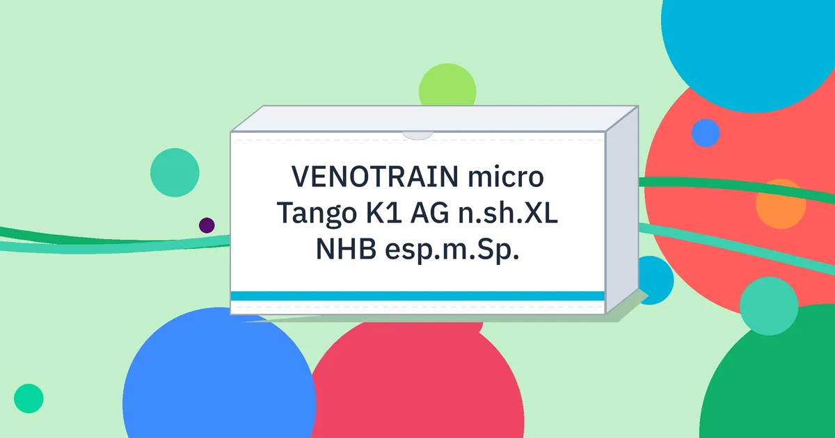 Symbolbild: Packung mit der Aufschrift VENOTRAIN micro Tango K1 AG n.sh.XL NHB esp.m.Sp. (PZN 17765327) – Verfügbarkeit und Bezug in Apotheken in Frankfurt am Main