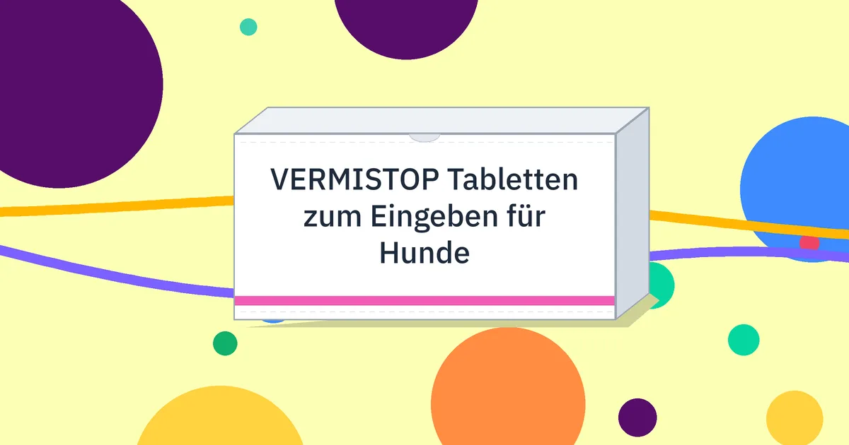 Symbolbild: Packung mit der Aufschrift VERMISTOP Tabletten zum Eingeben für Hunde (PZN 20062380) – Verfügbarkeit und Bezug in Apotheken in Frankfurt am Main