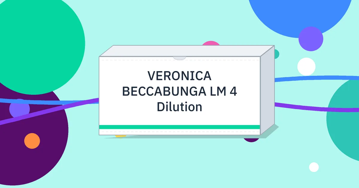 Symbolbild: Packung mit der Aufschrift VERONICA BECCABUNGA LM 4 Dilution (PZN 13268750) – Verfügbarkeit und Bezug in Apotheken in Frankfurt am Main