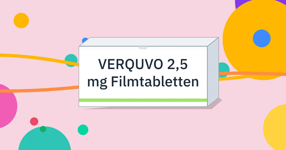 Symbolbild: Packung mit der Aufschrift VERQUVO 2,5 mg Filmtabletten (PZN 19480037) – Verfügbarkeit und Bezug in Apotheken in Frankfurt am Main