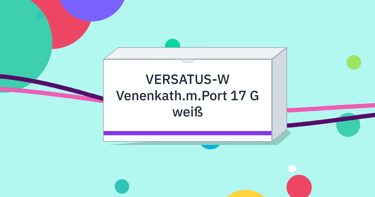 Symbolbild: Packung mit der Aufschrift VERSATUS-W Venenkath.m.Port 17 G weiß (PZN 01175279) – Verfügbarkeit und Bezug in Apotheken in Frankfurt am Main