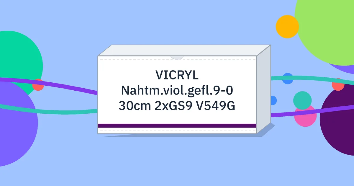Symbolbild: Packung mit der Aufschrift VICRYL Nahtm.viol.gefl.9-0 30cm 2xGS9 V549G (PZN 19884390) – Verfügbarkeit und Bezug in Apotheken in Frankfurt am Main