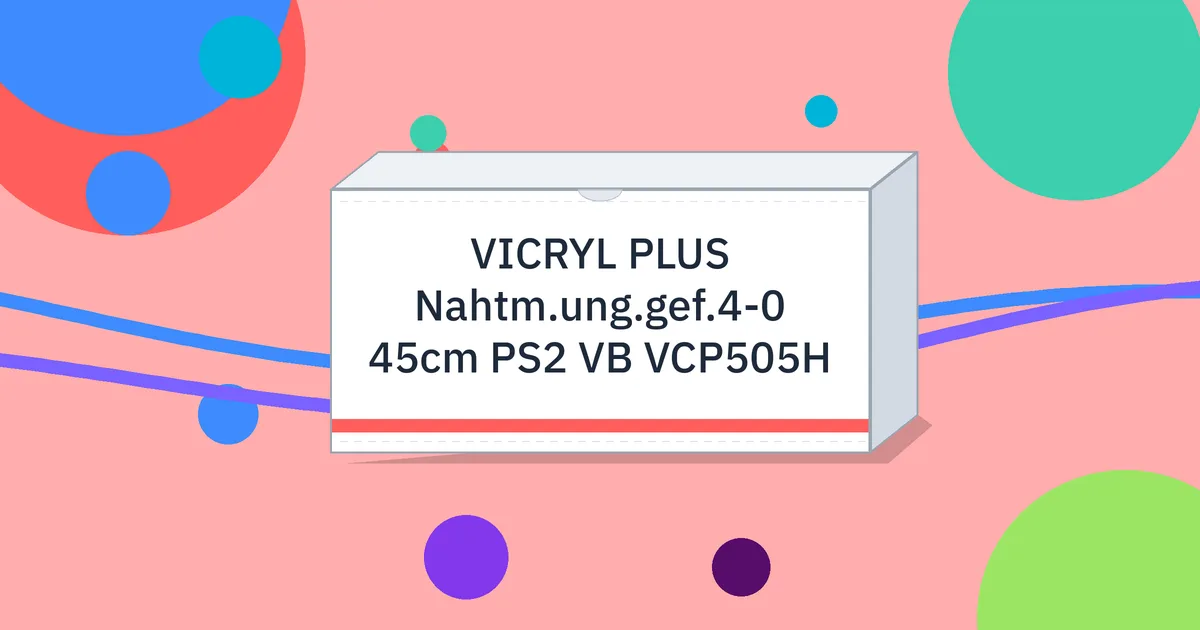 Symbolbild: Packung mit der Aufschrift VICRYL PLUS Nahtm.ung.gef.4-0 45cm PS2 VB VCP505H (PZN 18605620) – Verfügbarkeit und Bezug in Apotheken in Frankfurt am Main