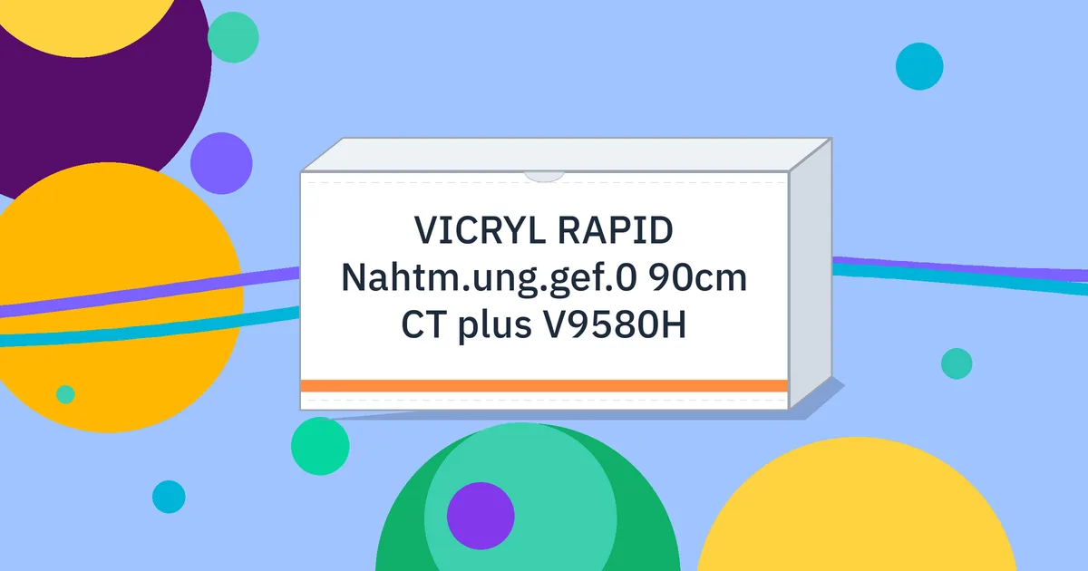 Symbolbild: Packung mit der Aufschrift VICRYL RAPID Nahtm.ung.gef.0 90cm CT plus V9580H (PZN 16393616) – Verfügbarkeit und Bezug in Apotheken in Frankfurt am Main