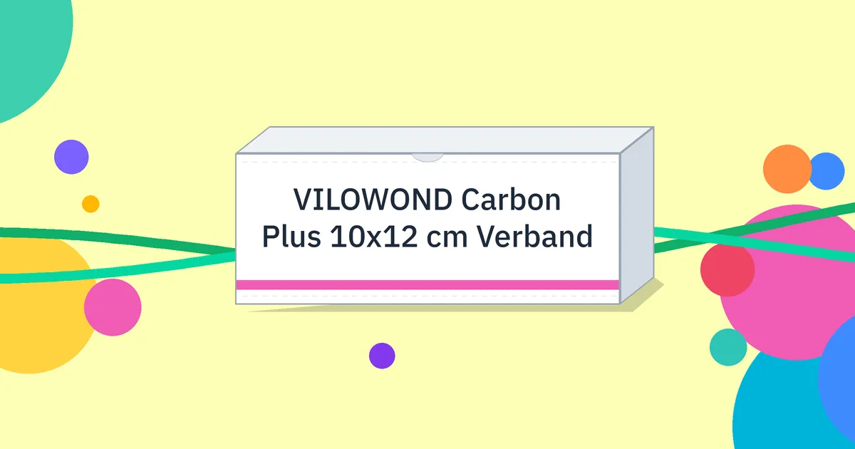 Symbolbild: Packung mit der Aufschrift VILOWOND Carbon Plus 10x12 cm Verband (PZN 17468049) – Verfügbarkeit und Bezug in Apotheken in Frankfurt am Main
