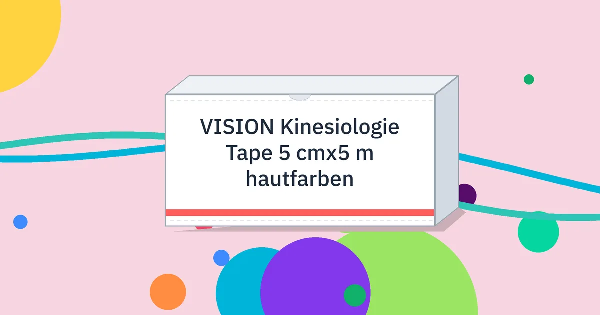 Symbolbild: Packung mit der Aufschrift VISION Kinesiologie Tape 5 cmx5 m hautfarben (PZN 19626268) – Verfügbarkeit und Bezug in Apotheken in Frankfurt am Main