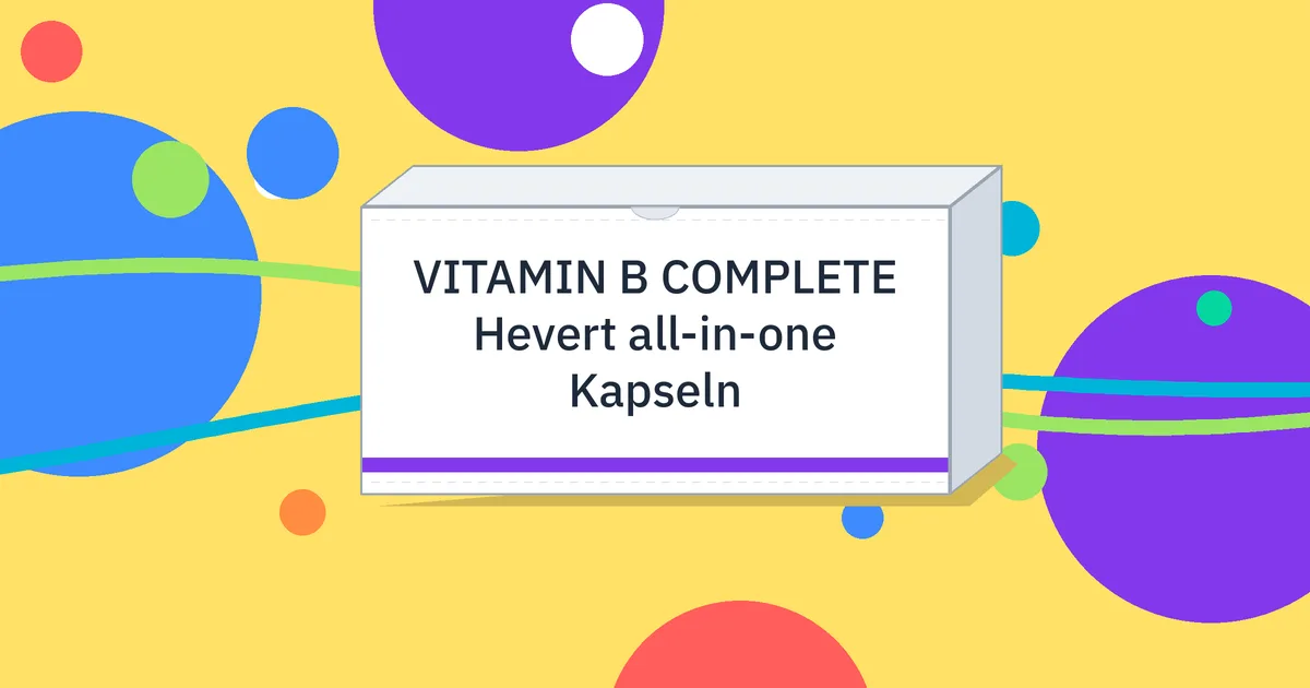 Symbolbild: Packung mit der Aufschrift VITAMIN B COMPLETE Hevert all-in-one Kapseln (PZN 19214749) – Verfügbarkeit und Bezug in Apotheken in Frankfurt am Main