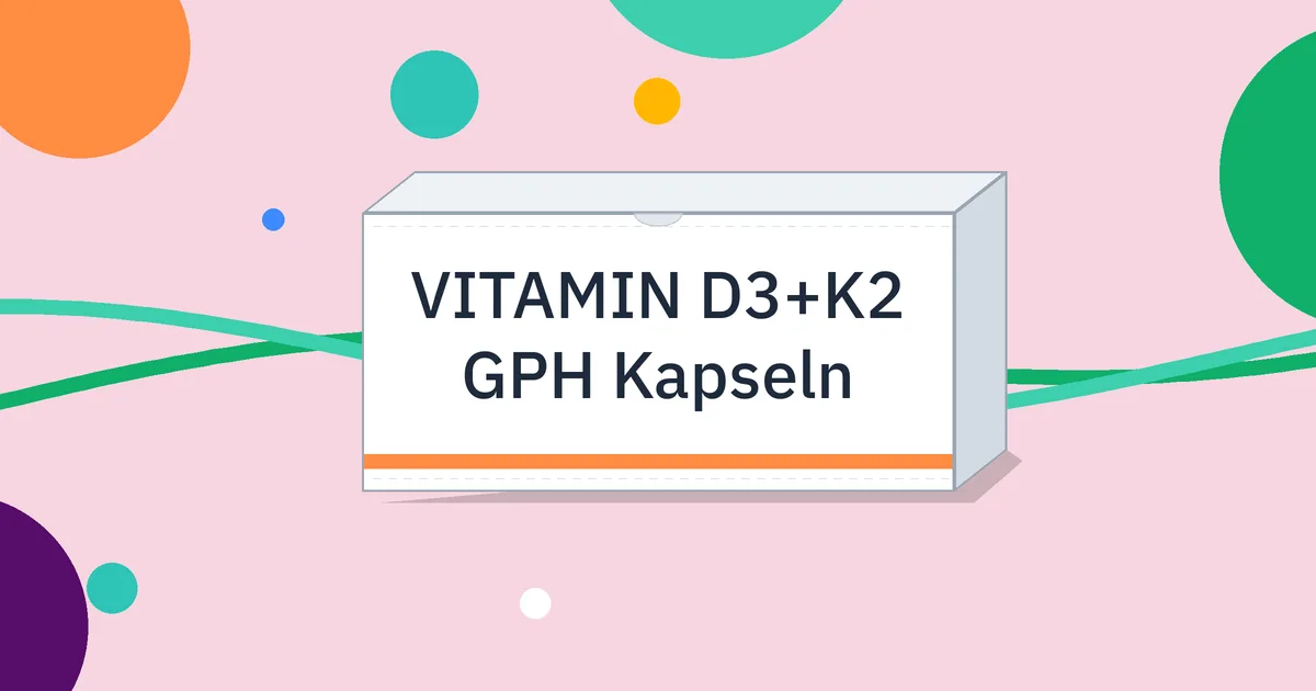 Symbolbild: Packung mit der Aufschrift VITAMIN D3+K2 GPH Kapseln (PZN 15427388) – Verfügbarkeit und Bezug in Apotheken in Frankfurt am Main