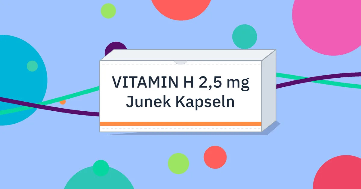 Symbolbild: Packung mit der Aufschrift VITAMIN H 2,5 mg Junek Kapseln (PZN 10335902) – Verfügbarkeit und Bezug in Apotheken in Frankfurt am Main