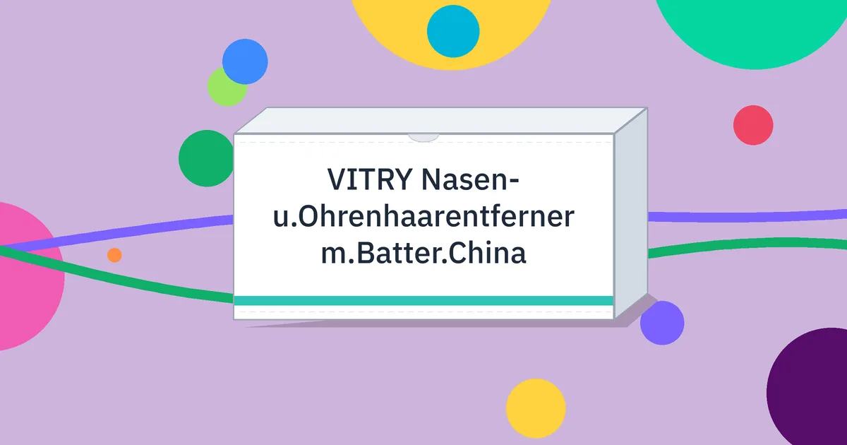 Symbolbild: Packung mit der Aufschrift VITRY Nasen- u.Ohrenhaarentferner m.Batter.China (PZN 05043770) – Verfügbarkeit und Bezug in Apotheken in Frankfurt am Main