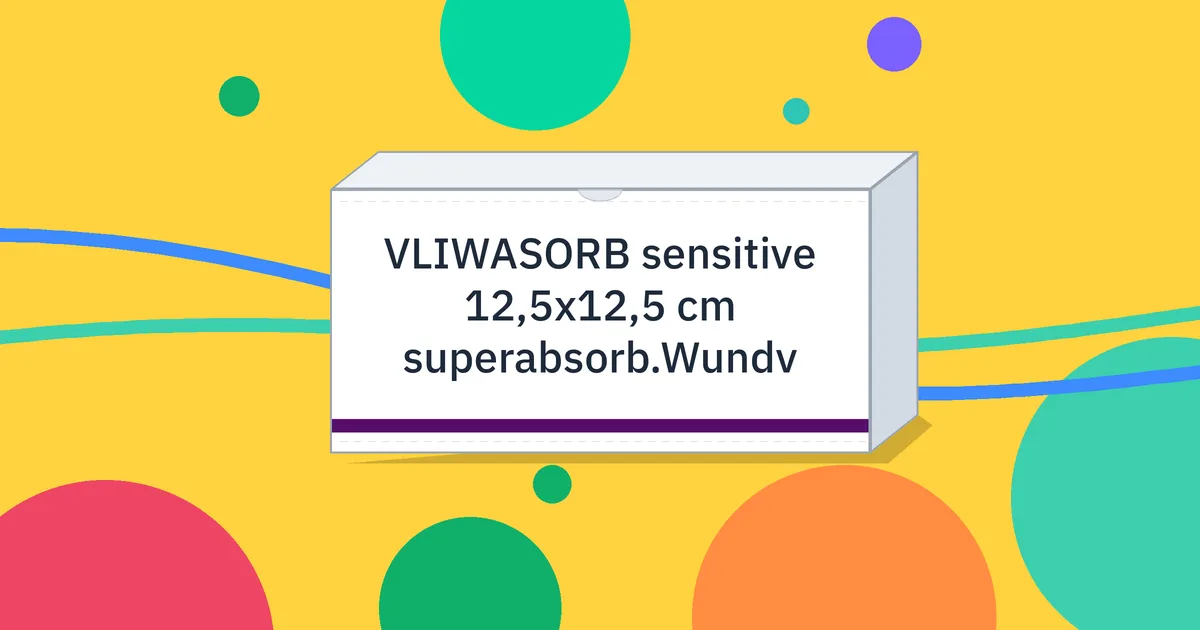Symbolbild: Packung mit der Aufschrift VLIWASORB sensitive 12,5x12,5 cm superabsorb.Wundv (PZN 17901983) – Verfügbarkeit und Bezug in Apotheken in Frankfurt am Main