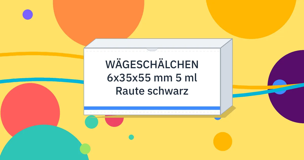 Symbolbild: Packung mit der Aufschrift WÄGESCHÄLCHEN 6x35x55 mm 5 ml Raute schwarz (PZN 18770738) – Verfügbarkeit und Bezug in Apotheken in Frankfurt am Main