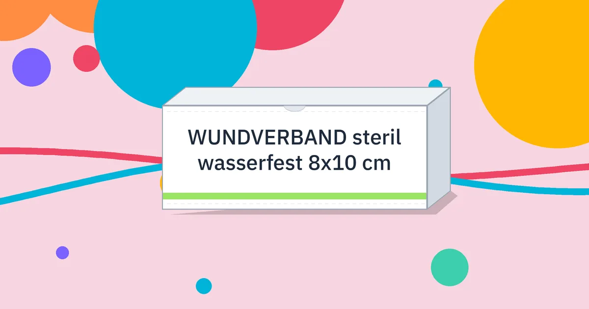 Symbolbild: Packung mit der Aufschrift WUNDVERBAND steril wasserfest 8x10 cm (PZN 18501151) – Verfügbarkeit und Bezug in Apotheken in Frankfurt am Main