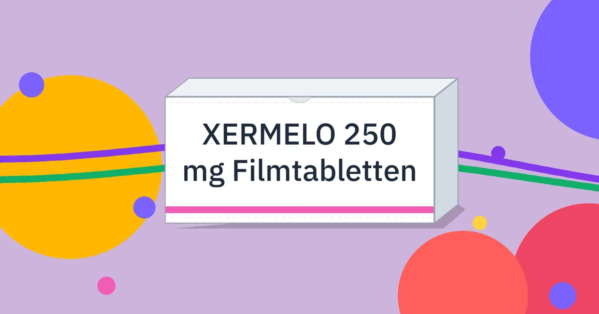 Symbolbild: Packung mit der Aufschrift XERMELO 250 mg Filmtabletten (PZN 13598269) – Verfügbarkeit und Bezug in Apotheken in Frankfurt am Main