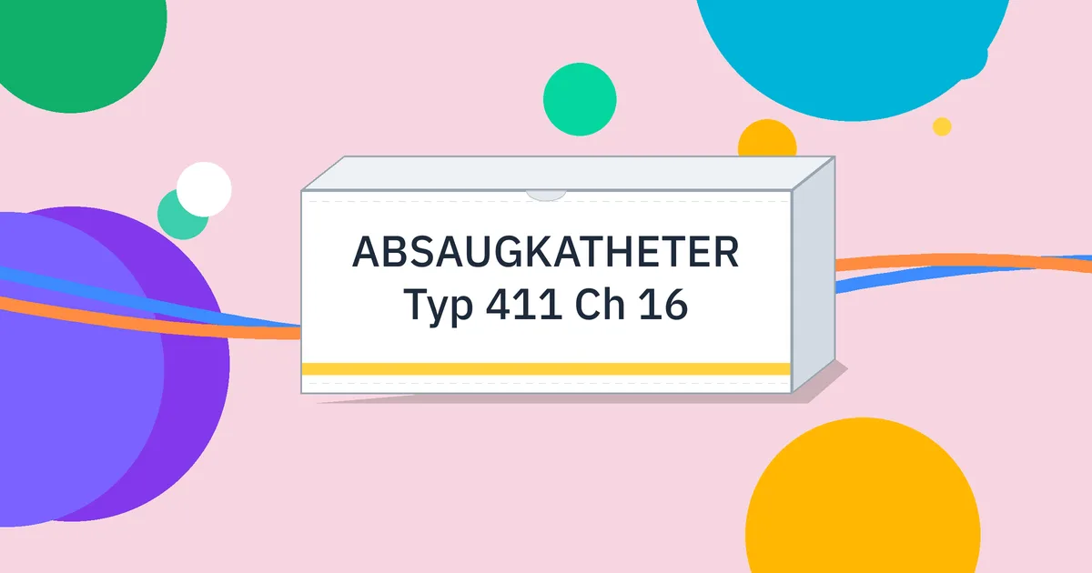 Symbolbild: Packung mit der Aufschrift ABSAUGKATHETER Typ 411 Ch 16 (PZN 07489116) – Verfügbarkeit und Bezug in Apotheken in Frankfurt am Main