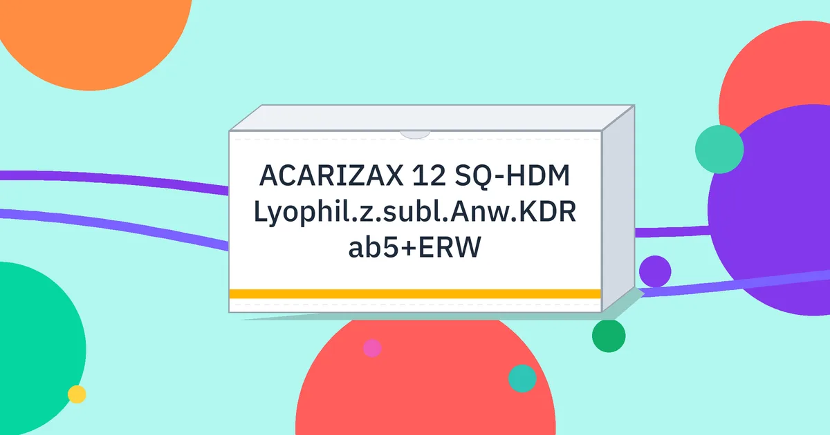 Symbolbild: Packung mit der Aufschrift ACARIZAX 12 SQ-HDM Lyophil.z.subl.Anw.KDR ab5+ERW (PZN 19537926) – Verfügbarkeit und Bezug in Apotheken in Frankfurt am Main