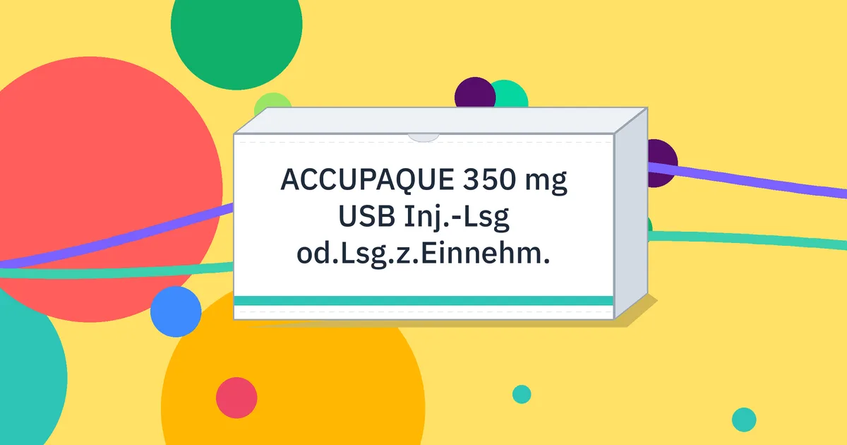 Symbolbild: Packung mit der Aufschrift ACCUPAQUE 350 mg USB Inj.-Lsg od.Lsg.z.Einnehm. (PZN 02708418) – Verfügbarkeit und Bezug in Apotheken in Frankfurt am Main