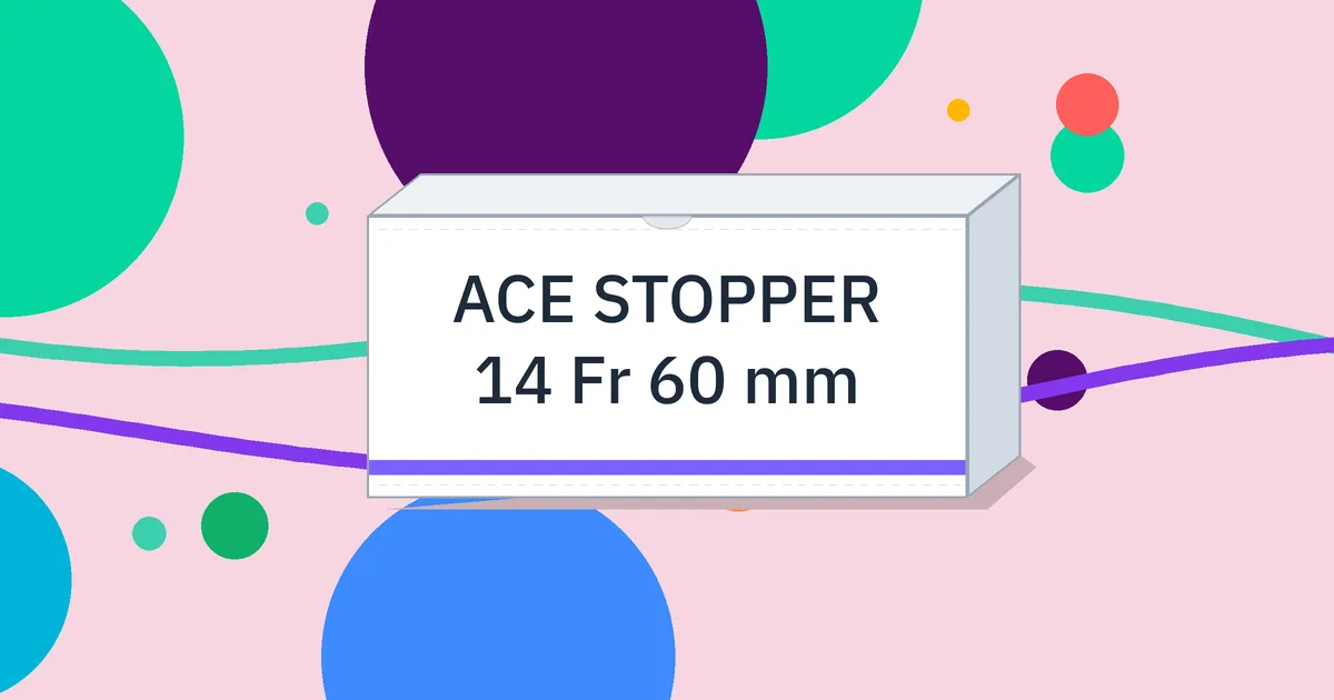Symbolbild: Packung mit der Aufschrift ACE STOPPER 14 Fr 60 mm (PZN 15869703) – Verfügbarkeit und Bezug in Apotheken in Frankfurt am Main