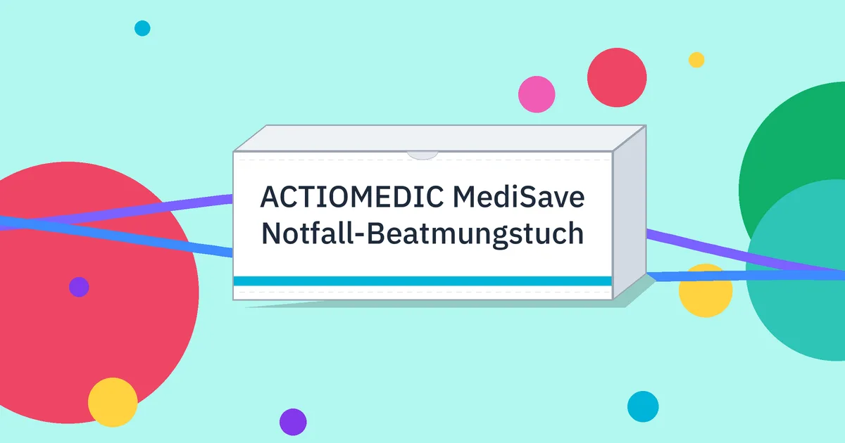 Symbolbild: Packung mit der Aufschrift ACTIOMEDIC MediSave Notfall-Beatmungstuch (PZN 12492793) – Verfügbarkeit und Bezug in Apotheken in Frankfurt am Main