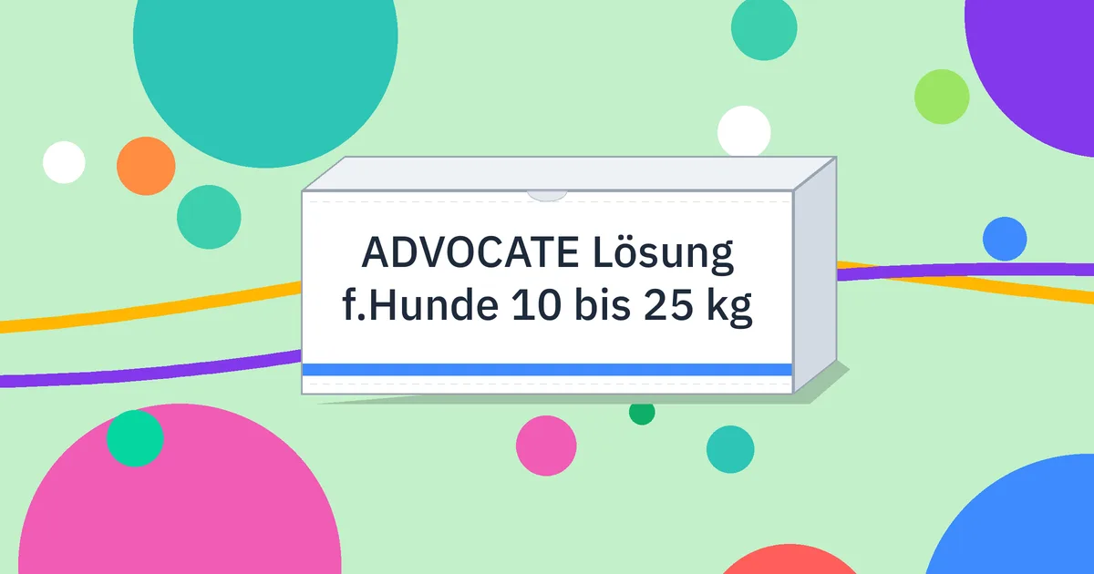 Symbolbild: Packung mit der Aufschrift ADVOCATE Lösung f.Hunde 10 bis 25 kg (PZN 00788896) – Verfügbarkeit und Bezug in Apotheken in Frankfurt am Main