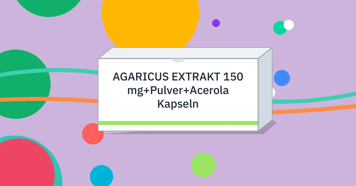 Symbolbild: Packung mit der Aufschrift AGARICUS EXTRAKT 150 mg+Pulver+Acerola Kapseln (PZN 09631860) – Verfügbarkeit und Bezug in Apotheken in Frankfurt am Main