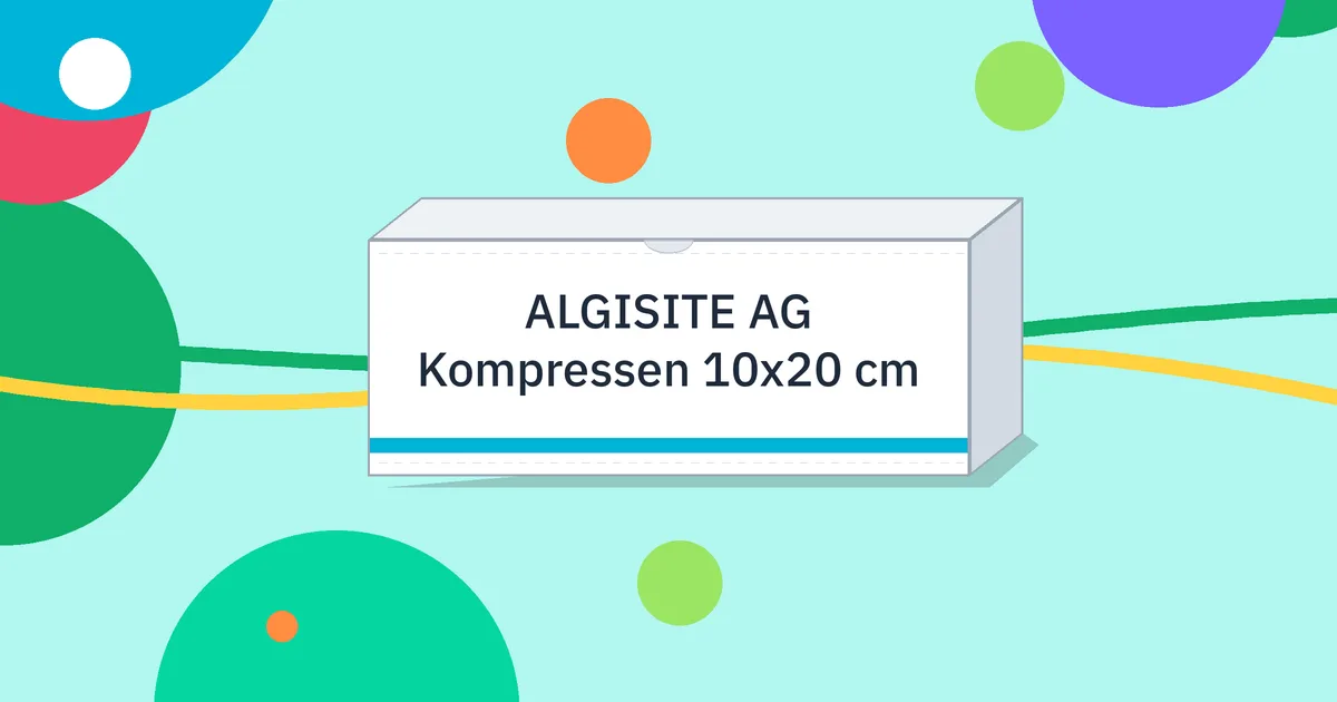 Symbolbild: Packung mit der Aufschrift ALGISITE AG Kompressen 10x20 cm (PZN 05868890) – Verfügbarkeit und Bezug in Apotheken in Frankfurt am Main