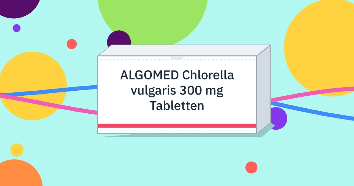 Symbolbild: Packung mit der Aufschrift ALGOMED Chlorella vulgaris 300 mg Tabletten (PZN 19556639) – Verfügbarkeit und Bezug in Apotheken in Frankfurt am Main