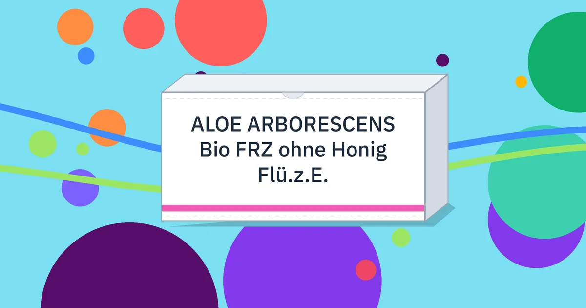 Symbolbild: Packung mit der Aufschrift ALOE ARBORESCENS Bio FRZ ohne Honig Flü.z.E. (PZN 17603889) – Verfügbarkeit und Bezug in Apotheken in Frankfurt am Main