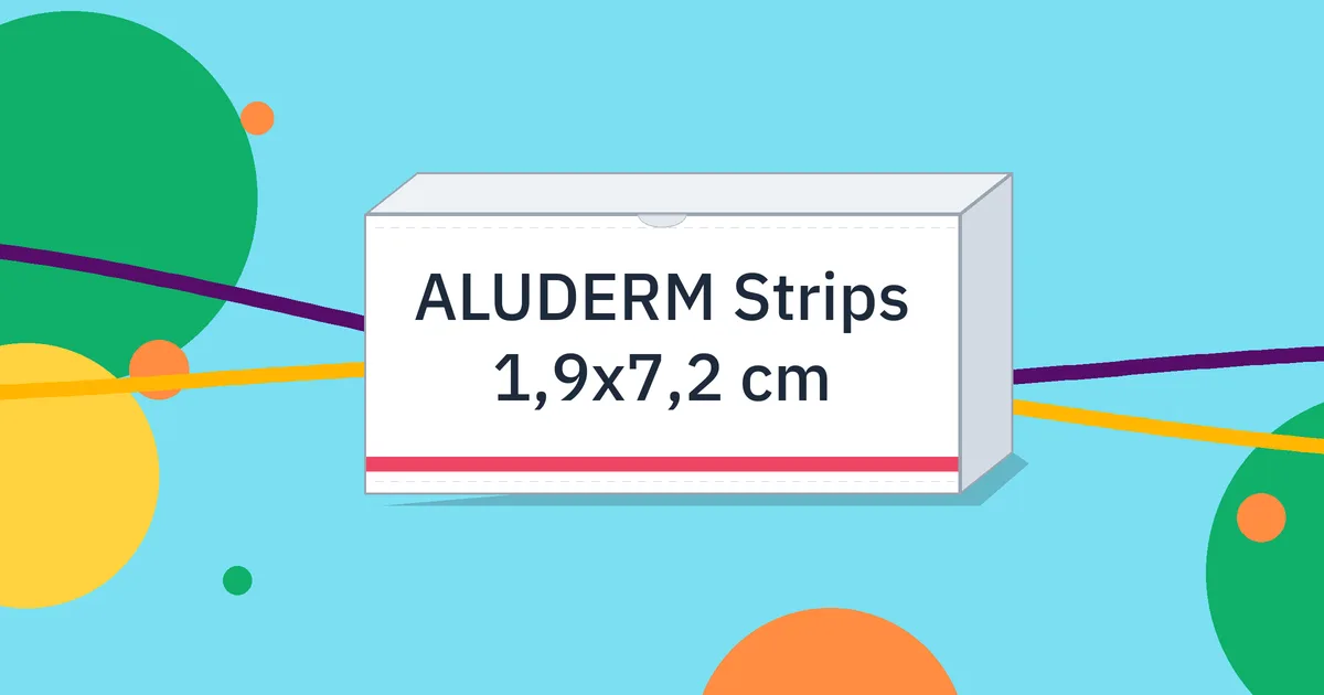 Symbolbild: Packung mit der Aufschrift ALUDERM Strips 1,9x7,2 cm (PZN 19469780) – Verfügbarkeit und Bezug in Apotheken in Frankfurt am Main