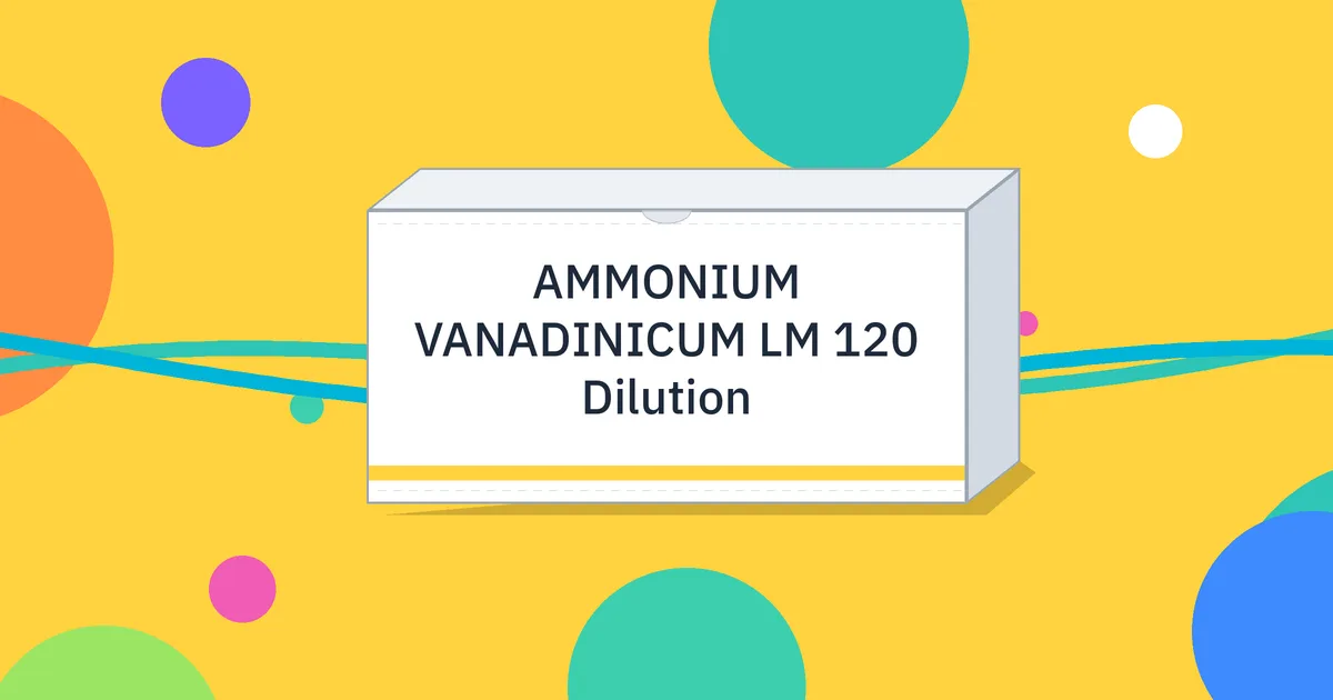 Symbolbild: Packung mit der Aufschrift AMMONIUM VANADINICUM LM 120 Dilution (PZN 13324454) – Verfügbarkeit und Bezug in Apotheken in Frankfurt am Main