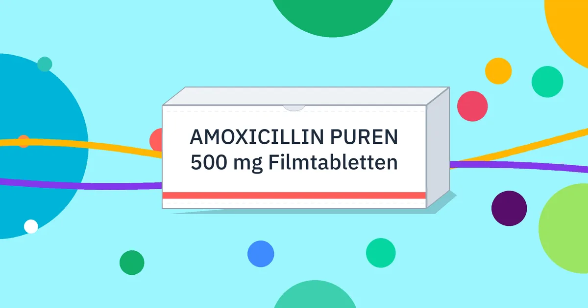 Symbolbild: Packung mit der Aufschrift AMOXICILLIN PUREN 500 mg Filmtabletten (PZN 17604162) – Verfügbarkeit und Bezug in Apotheken in Frankfurt am Main