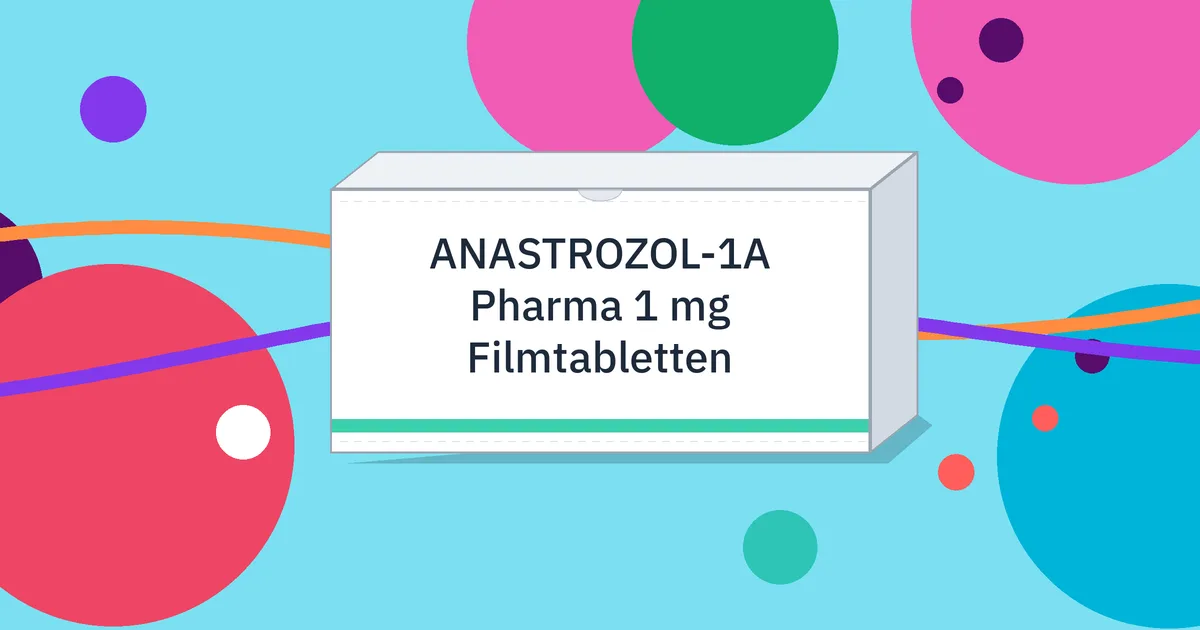 Symbolbild: Packung mit der Aufschrift ANASTROZOL-1A Pharma 1 mg Filmtabletten (PZN 07789019) – Verfügbarkeit und Bezug in Apotheken in Frankfurt am Main