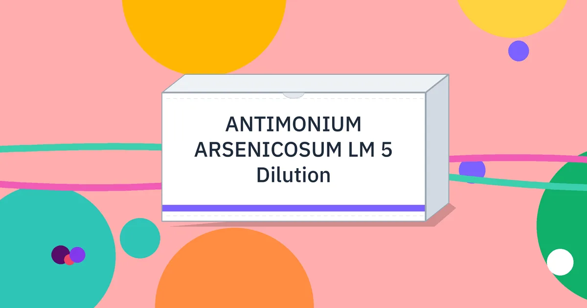 Symbolbild: Packung mit der Aufschrift ANTIMONIUM ARSENICOSUM LM 5 Dilution (PZN 13372074) – Verfügbarkeit und Bezug in Apotheken in Frankfurt am Main
