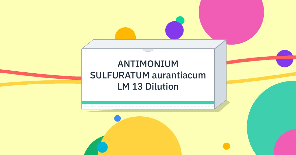 Symbolbild: Packung mit der Aufschrift ANTIMONIUM SULFURATUM aurantiacum LM 13 Dilution (PZN 13375405) – Verfügbarkeit und Bezug in Apotheken in Frankfurt am Main