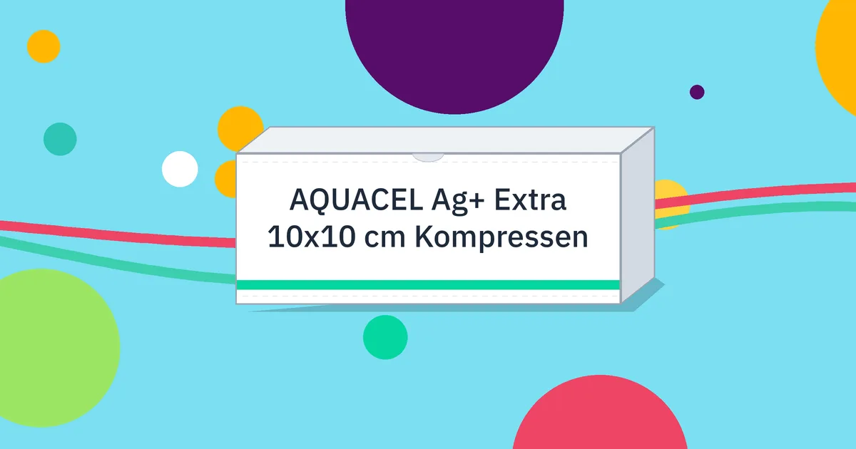 Symbolbild: Packung mit der Aufschrift AQUACEL Ag+ Extra 10x10 cm Kompressen (PZN 18123571) – Verfügbarkeit und Bezug in Apotheken in Frankfurt am Main