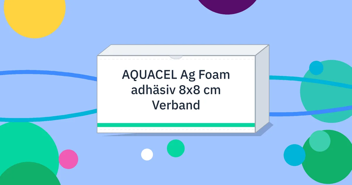 Symbolbild: Packung mit der Aufschrift AQUACEL Ag Foam adhäsiv 8x8 cm Verband (PZN 19293909) – Verfügbarkeit und Bezug in Apotheken in Frankfurt am Main