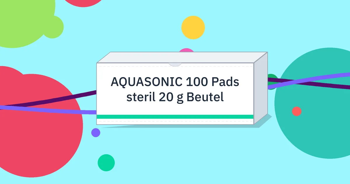 Symbolbild: Packung mit der Aufschrift AQUASONIC 100 Pads steril 20 g Beutel (PZN 20176190) – Verfügbarkeit und Bezug in Apotheken in Frankfurt am Main