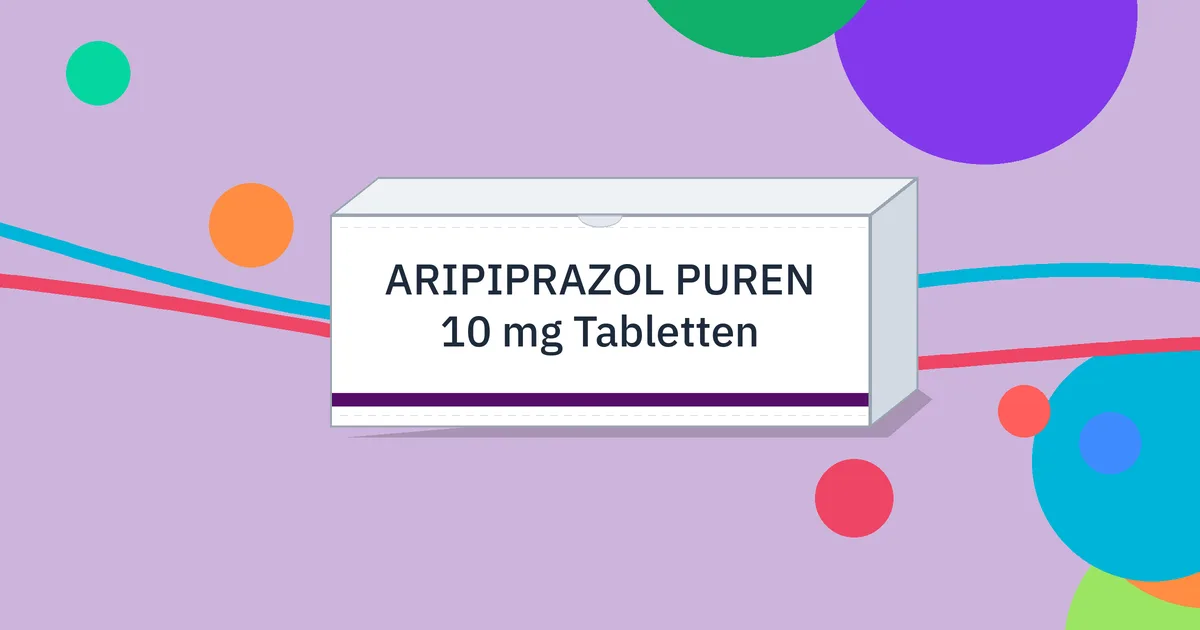 Symbolbild: Packung mit der Aufschrift ARIPIPRAZOL PUREN 10 mg Tabletten (PZN 18707639) – Verfügbarkeit und Bezug in Apotheken in Frankfurt am Main