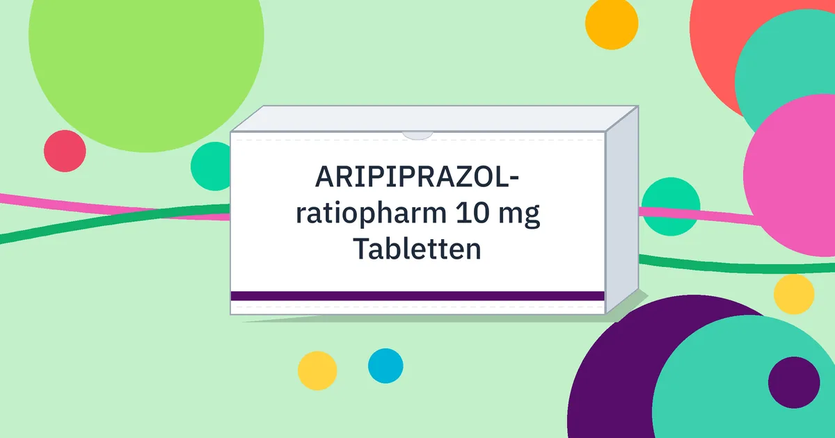 Symbolbild: Packung mit der Aufschrift ARIPIPRAZOL-ratiopharm 10 mg Tabletten (PZN 10308302) – Verfügbarkeit und Bezug in Apotheken in Frankfurt am Main