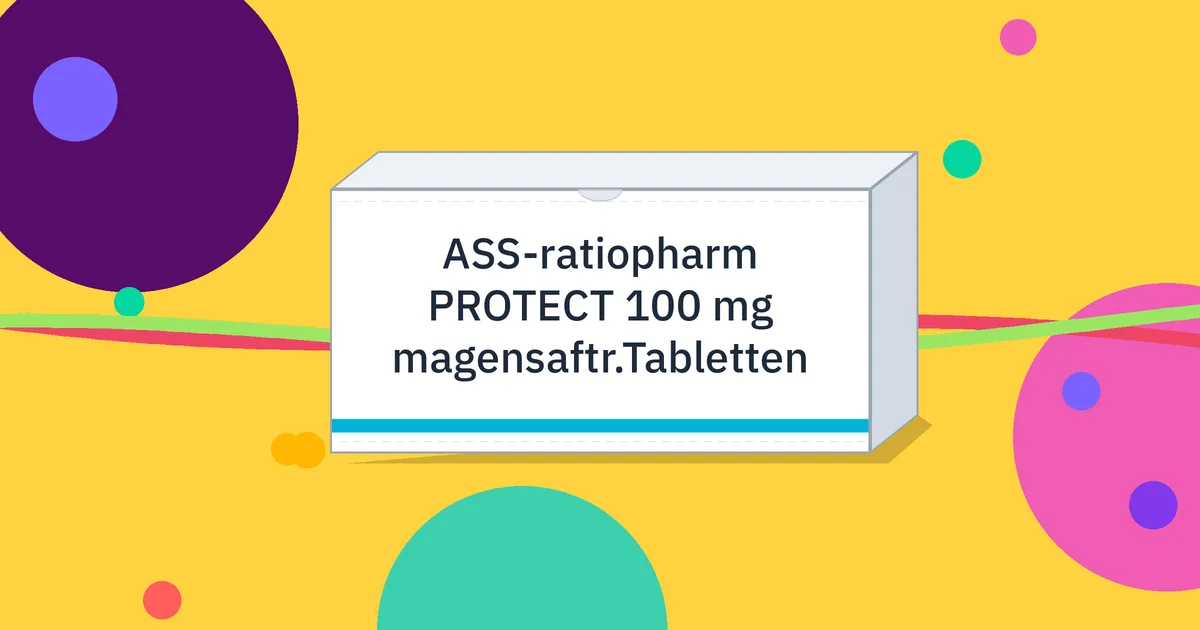Symbolbild: Packung mit der Aufschrift ASS-ratiopharm PROTECT 100 mg magensaftr.Tabletten (PZN 15577567) – Verfügbarkeit und Bezug in Apotheken in Frankfurt am Main