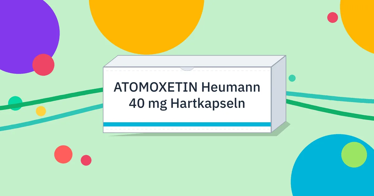 Symbolbild: Packung mit der Aufschrift ATOMOXETIN Heumann 40 mg Hartkapseln (PZN 18092994) – Verfügbarkeit und Bezug in Apotheken in Frankfurt am Main