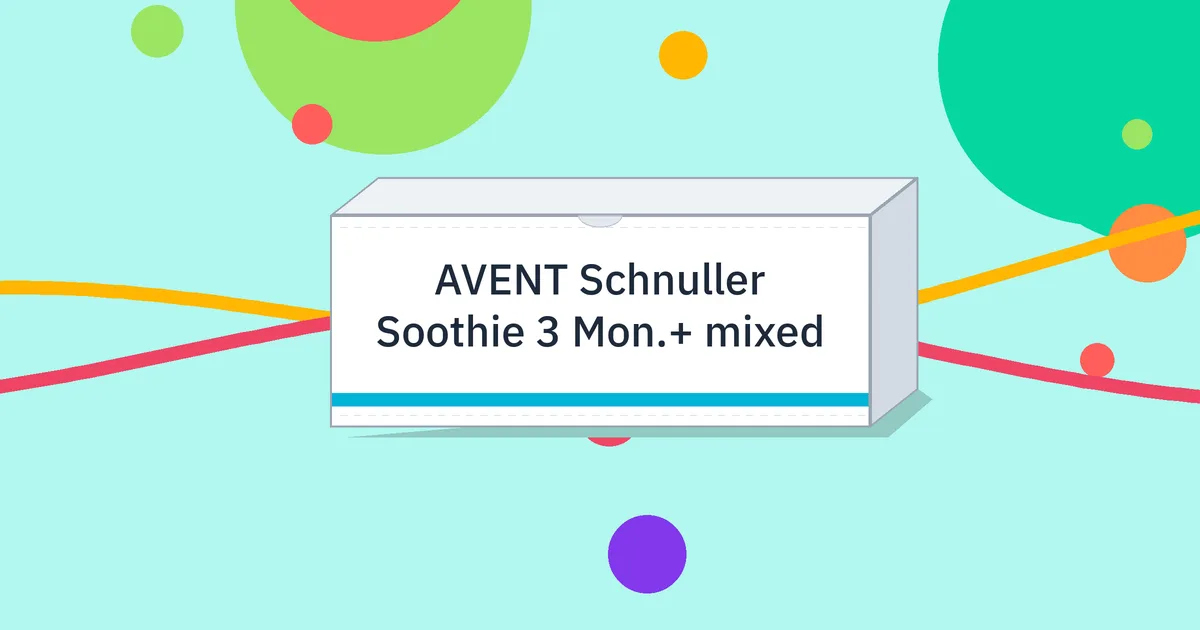 Symbolbild: Packung mit der Aufschrift AVENT Schnuller Soothie 3 Mon.+ mixed (PZN 10556632) – Verfügbarkeit und Bezug in Apotheken in Frankfurt am Main